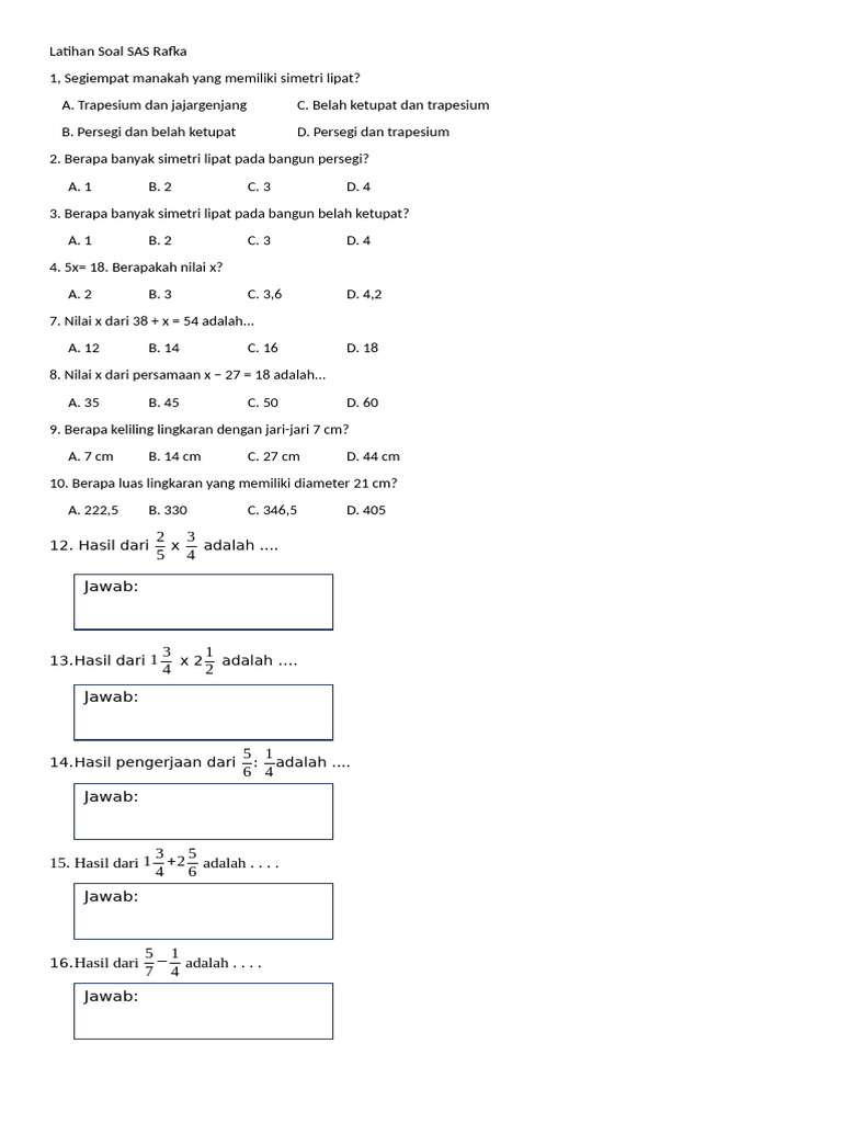 Latihan Soal SAS Kelas 5 | PDF