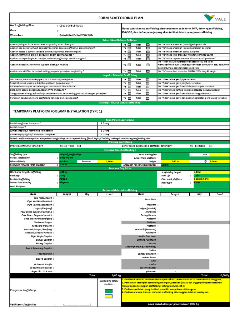 Scaffolding Plan Temporary Platform For Lamp Installation (Type 1) at ...