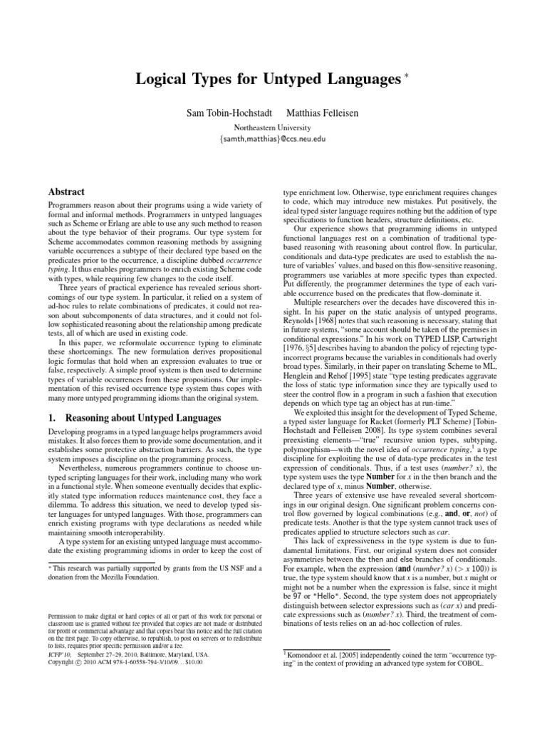 Enhanced Occurrence Typing in Scheme | PDF | Proposition | First Order ...