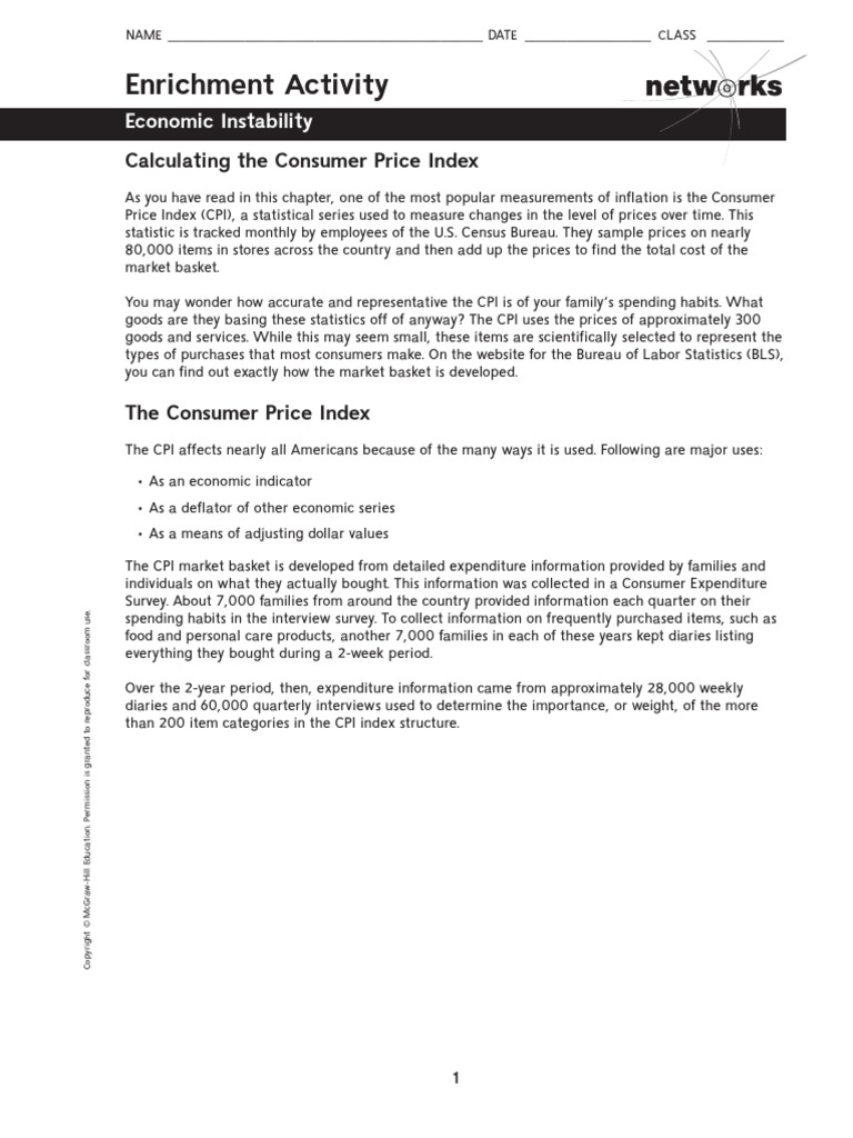 Enrichment Activity: Calculating The Consumer Price Index | PDF ...