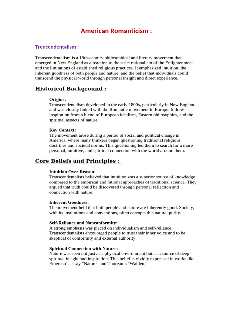 American Romanticism (Personal) | PDF | Transcendentalism | Gothic Fiction