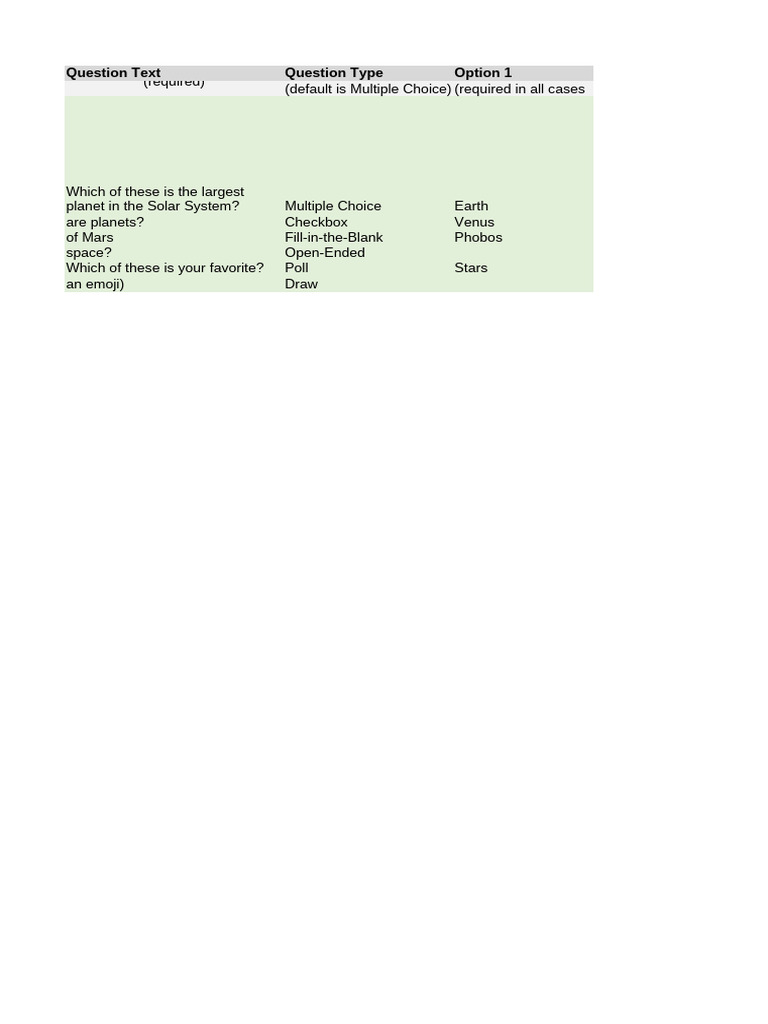 QuizizzSampleSpreadsheetUpdated v2 | PDF