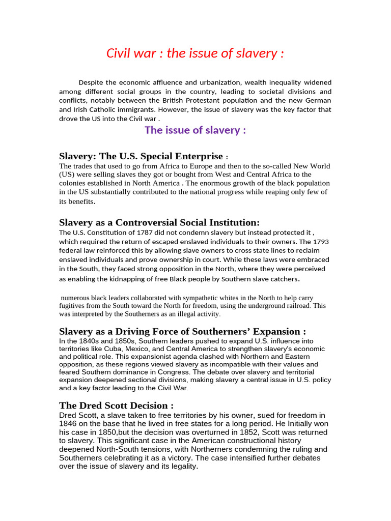 Civil War - The Issue of Slavery | PDF | Whig Party (United States ...