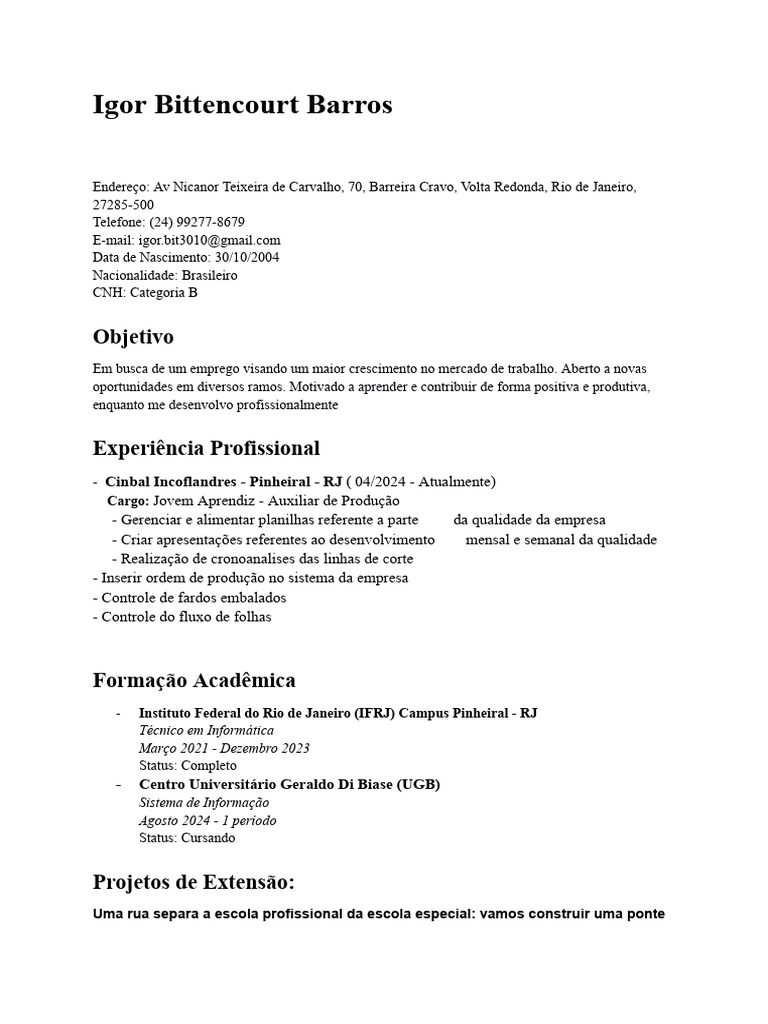 Curriculo Igor Bittencourt | PDF