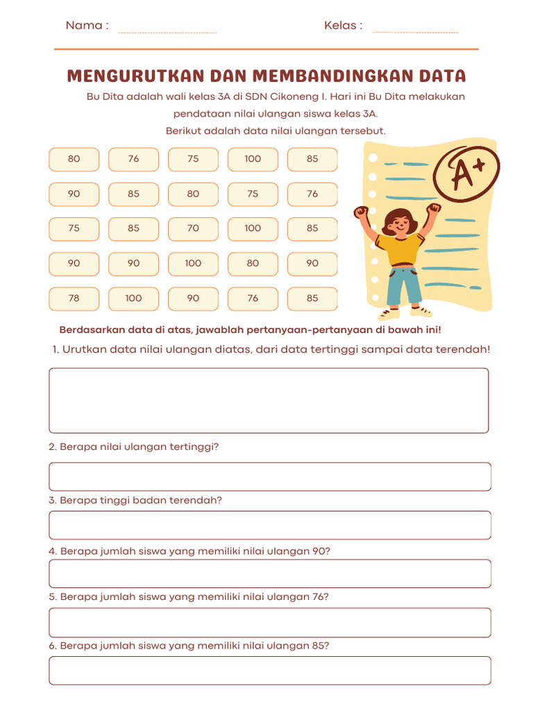 Mengurutkan dan Membandingkan Data Lembar Kerja Matematika SD Kelas 3 Kuning Ilustratif-1 | PDF