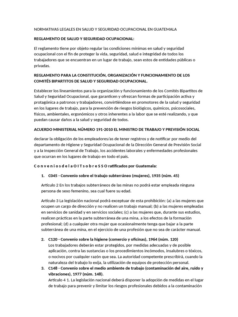Normativas Legales en Salud y Seguridad Ocupacional en Guatemala | PDF | Seguridad y salud ...
