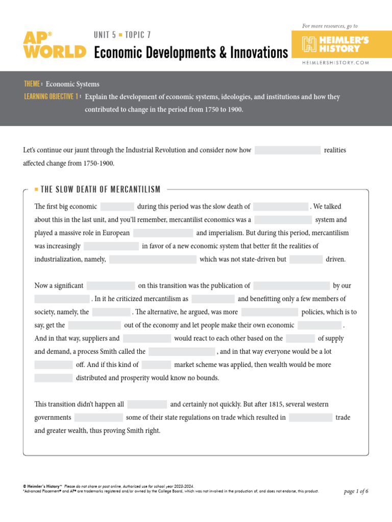 AP World Unit 5 Topic 7 NoteGuide | PDF | Mercantilism | Free Market