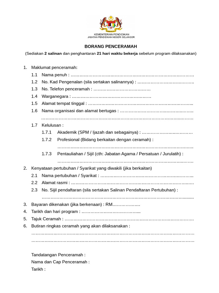 Borang Penceramah | PDF