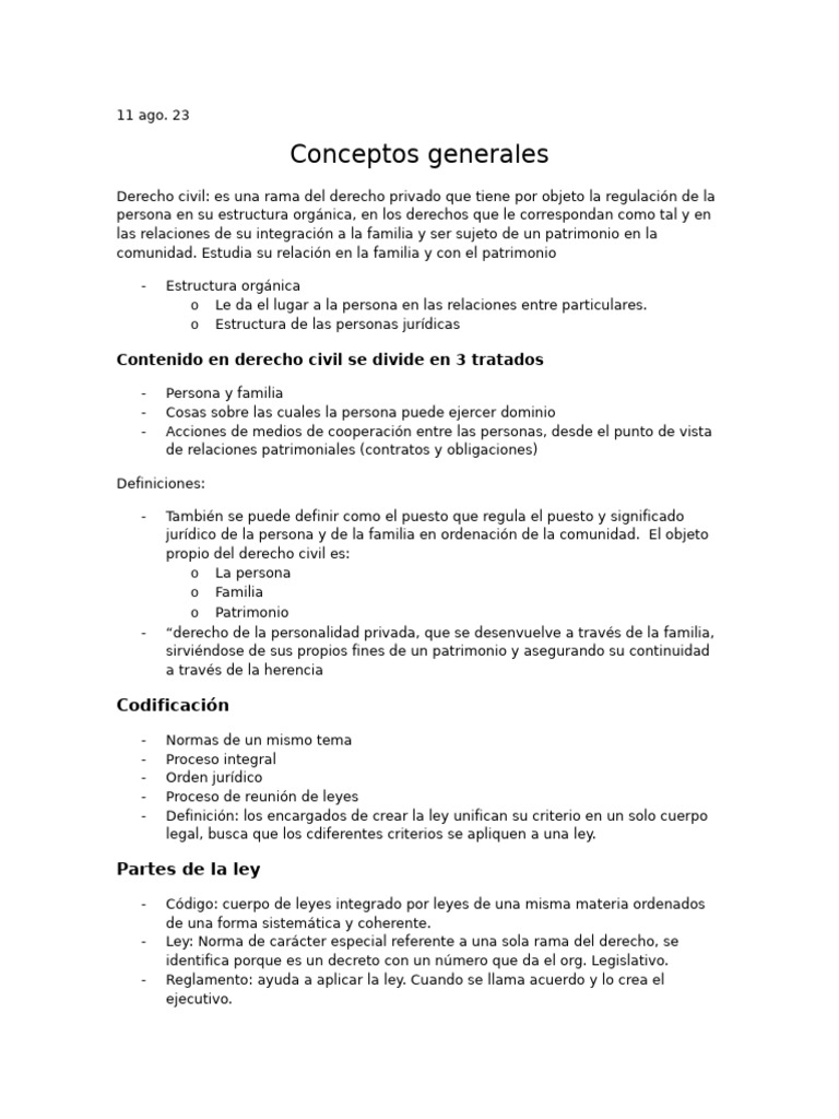 Conceptos Generales Civil 11 Ago | PDF | Bienes (Ley) | Derecho Civil (Common Law)