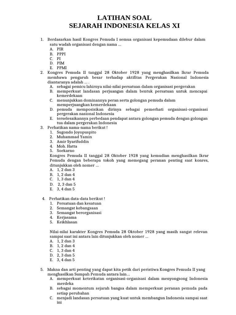 Latihan Soal Sej. Indonesia XI | PDF