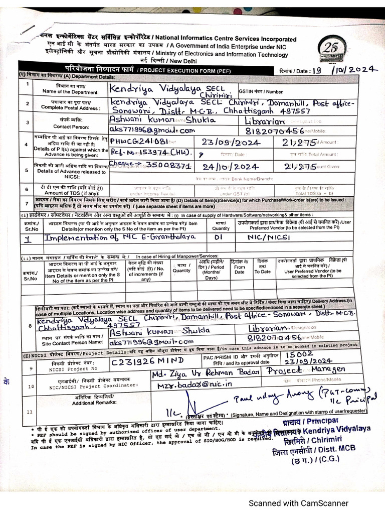 Project Execution Form (KV Chirimiri) | PDF