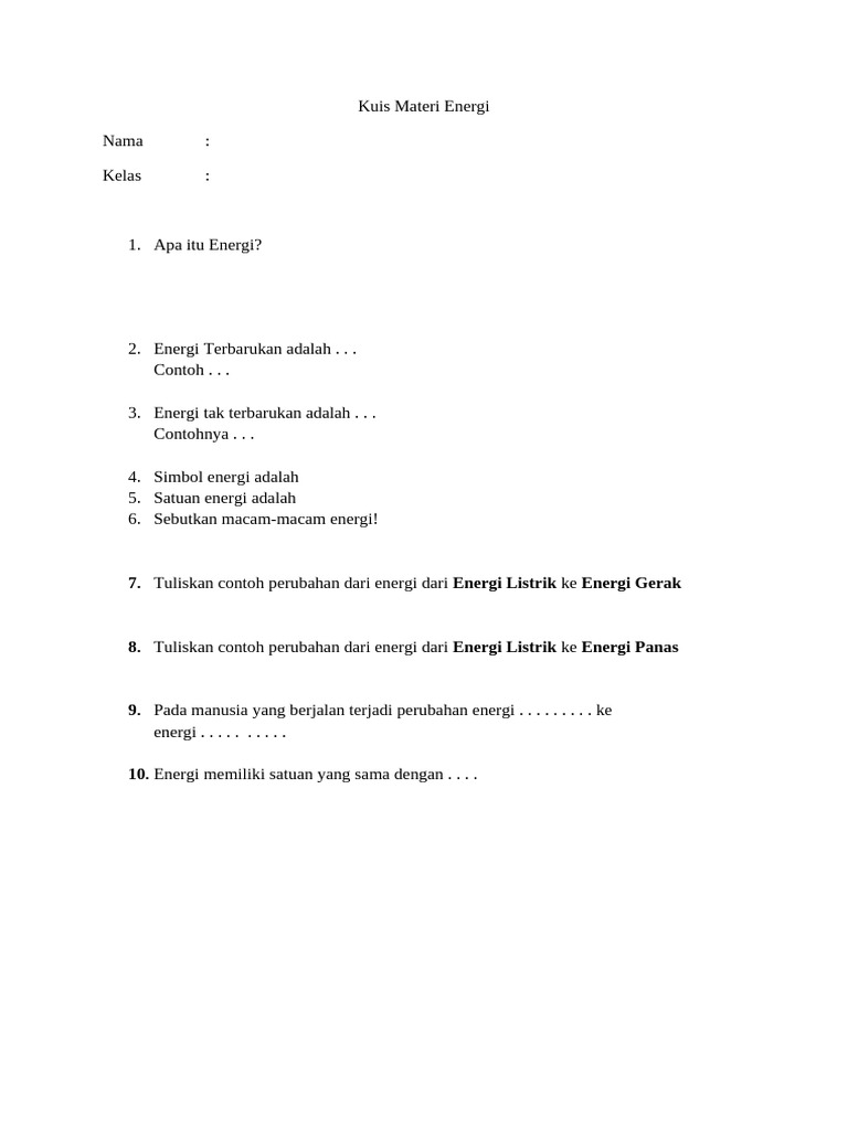 Kuis Materi Energi | PDF