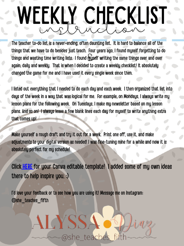 EDITABLEWeeklyChecklistFREEBIE 1 | PDF