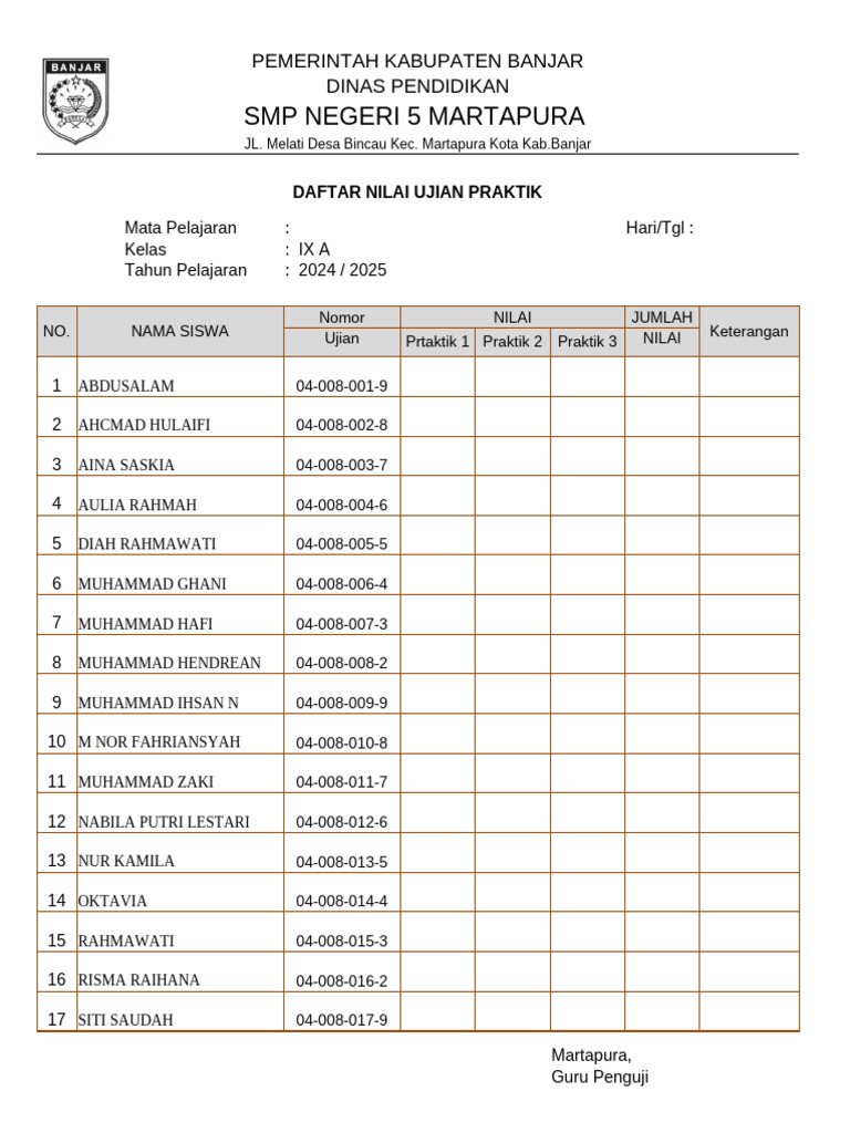 DAFTAR Nilai PRAKTIK | PDF