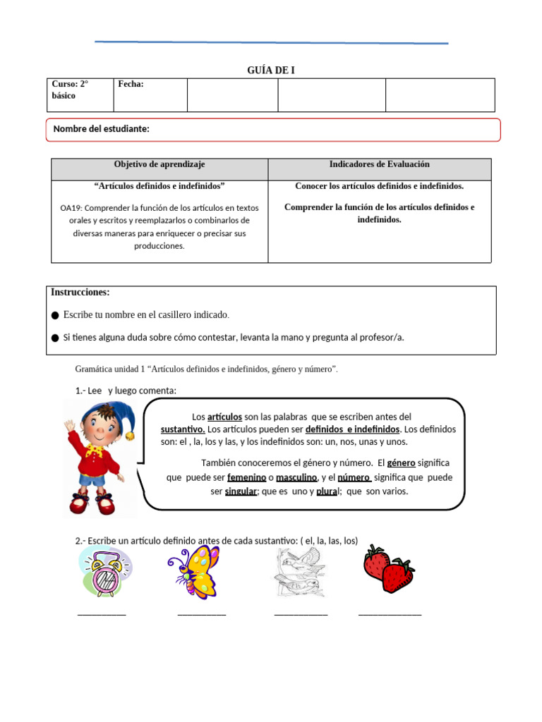 Guia de Articulos Definidos e Indefinidos | PDF | Sustantivo | Lingüística