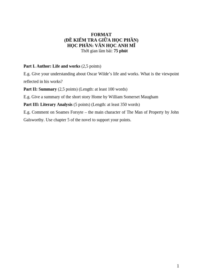 Mid-Term Test - Format& Revision (E - A Literature) | PDF