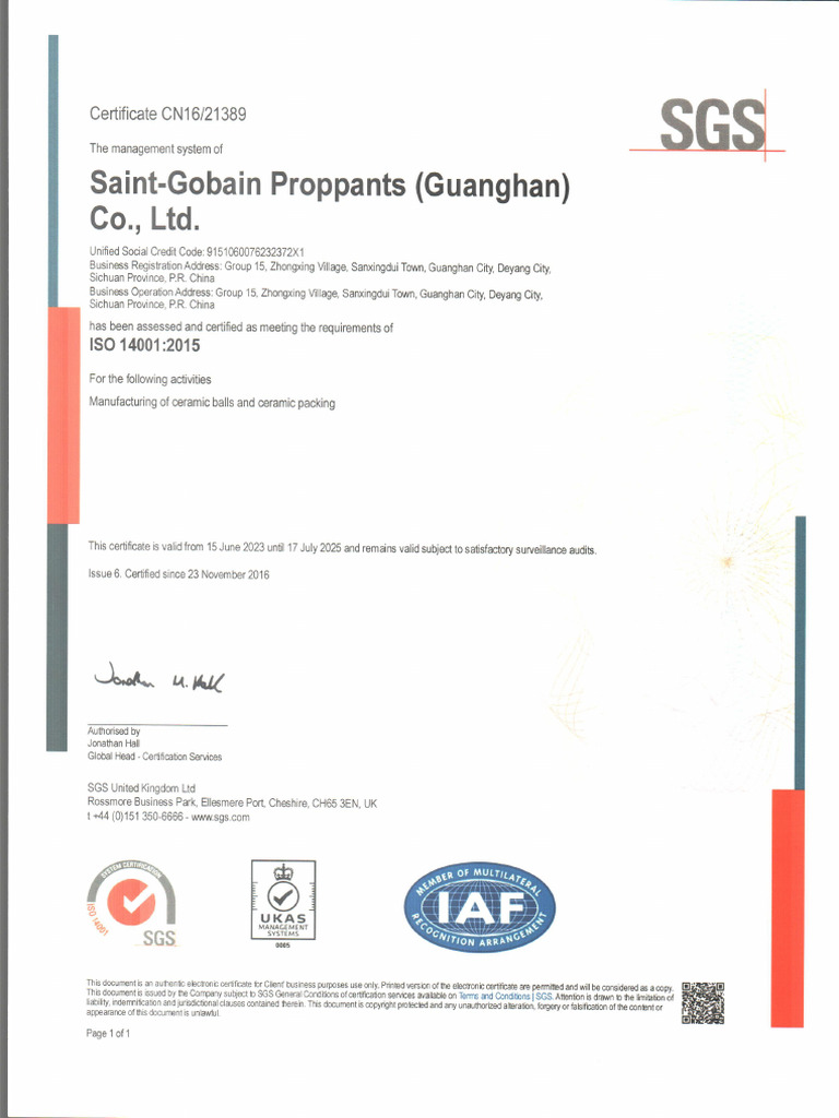 Iso 2023 GH 14001 2015 Certificate en | PDF
