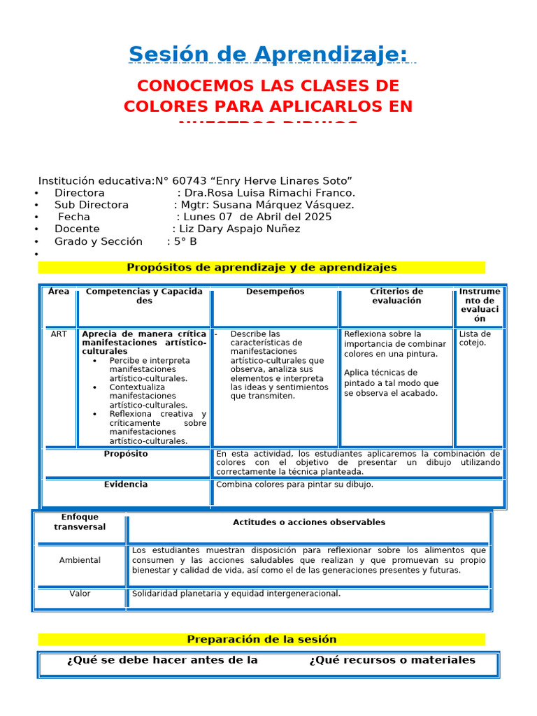 5° Sesión Día 5 Art Conocemos Las Clases de Colores para Aplicarlos en ...