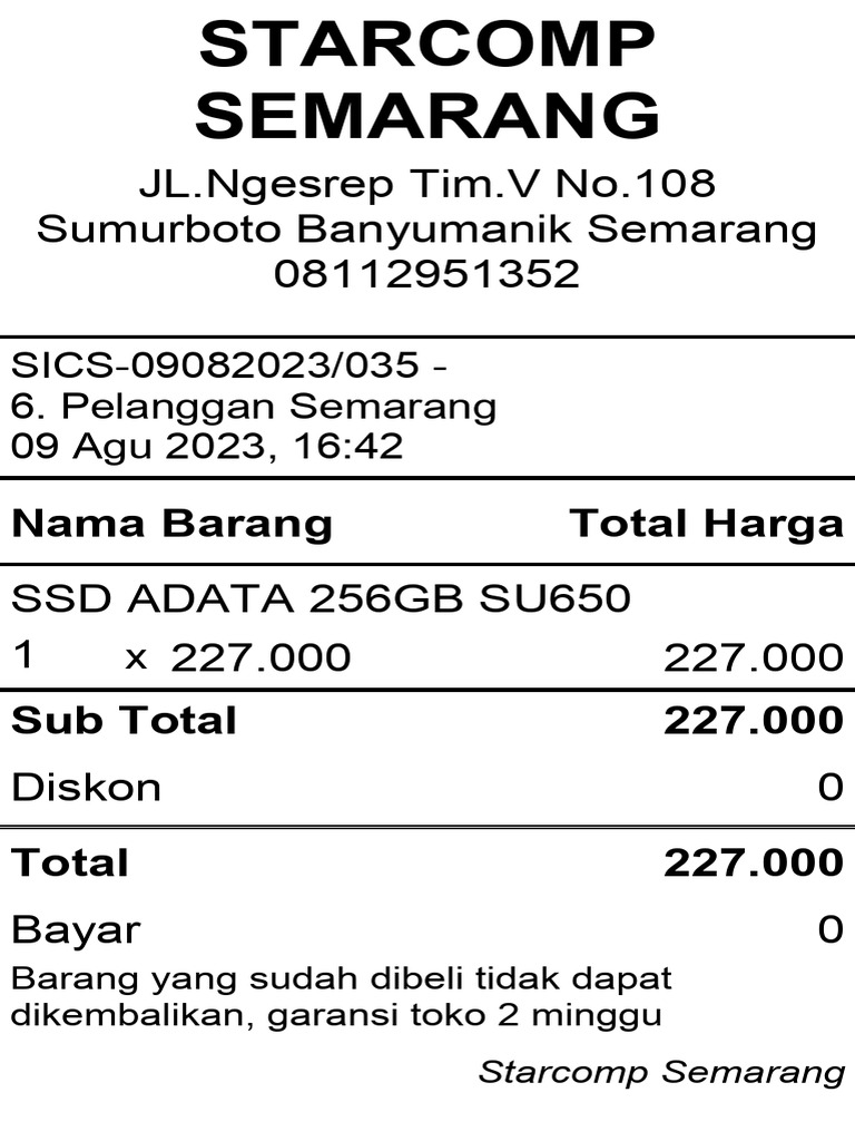 Nota Pembelian Adata SSD | PDF