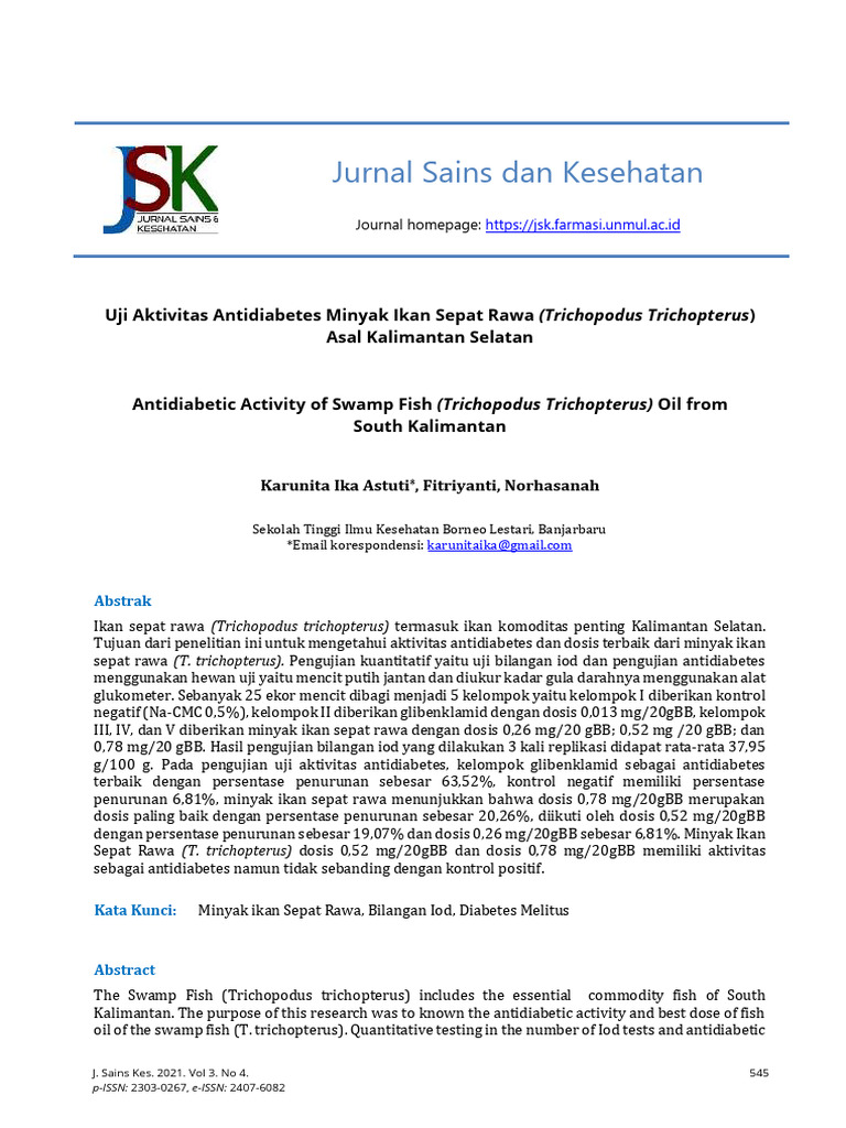 Jurnal Sains Dan Kesehatan (J. Sains Kes.) JSK Vol. 3 No. 4 (2021) 26 | PDF