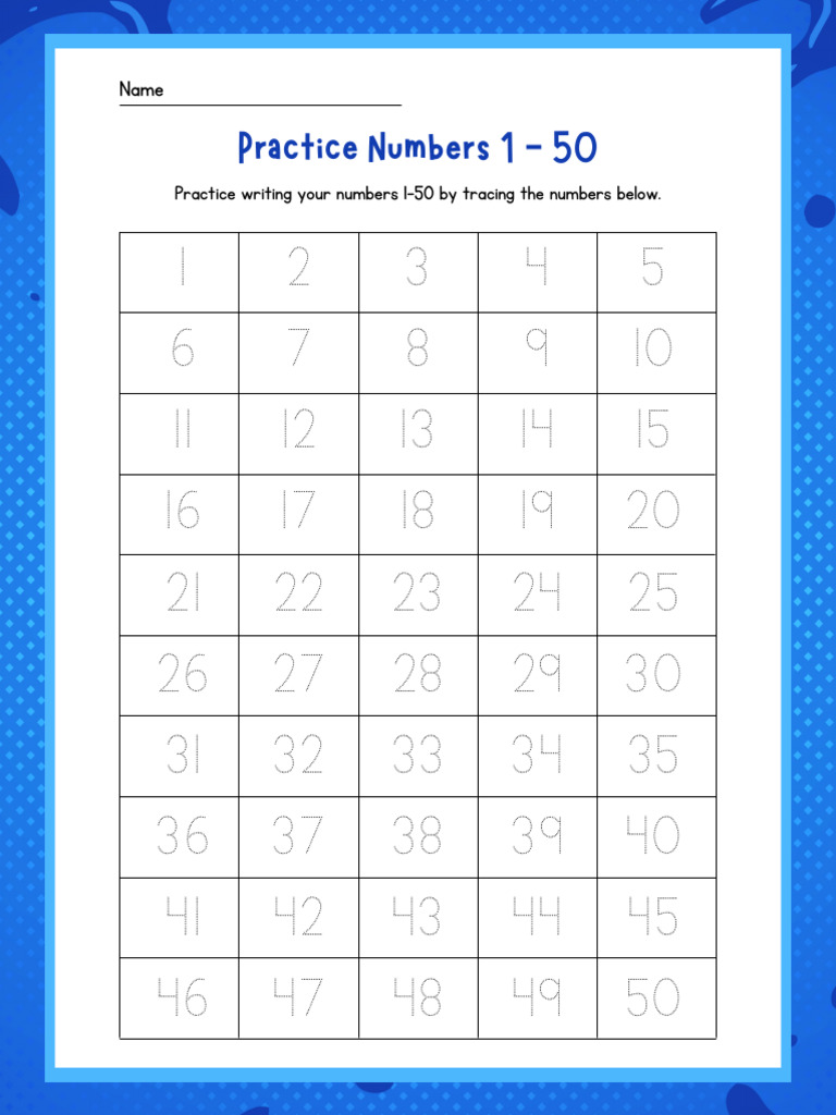 Blue Writing Numbers 1-50 Worksheet PDF | PDF