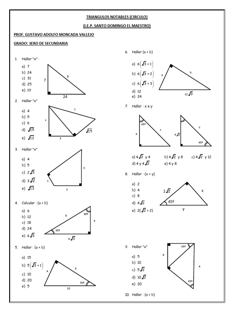Circuo Triangulos Notables 3ero Sec. | PDF