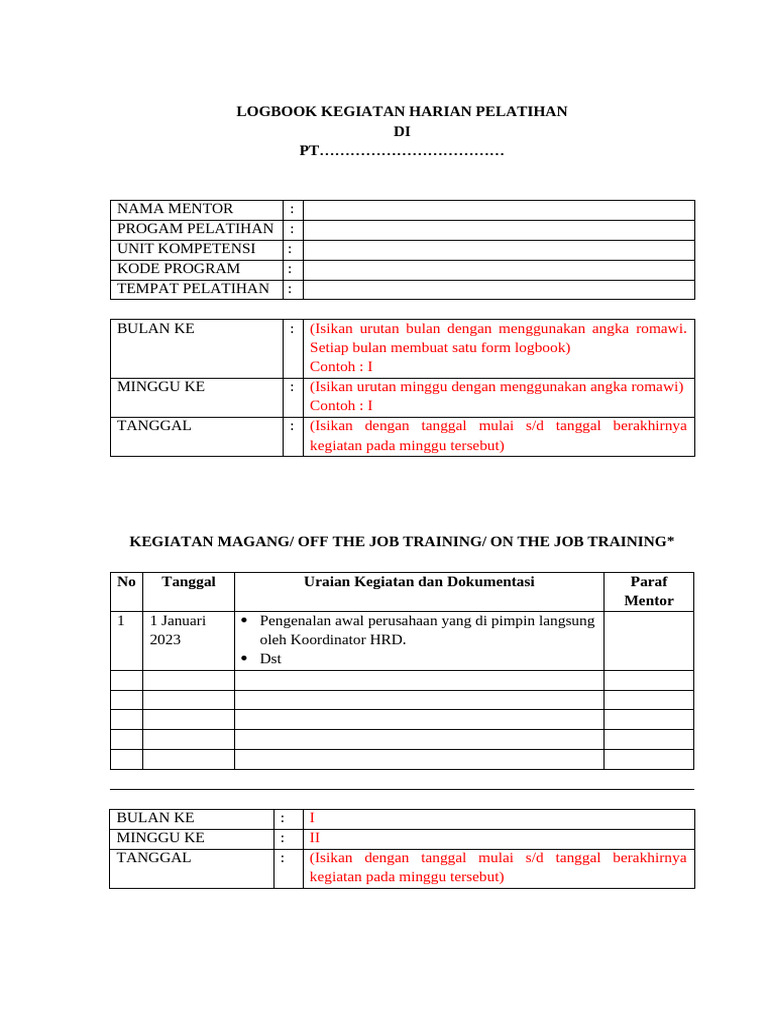 Logbook Harian Pelatihan | PDF