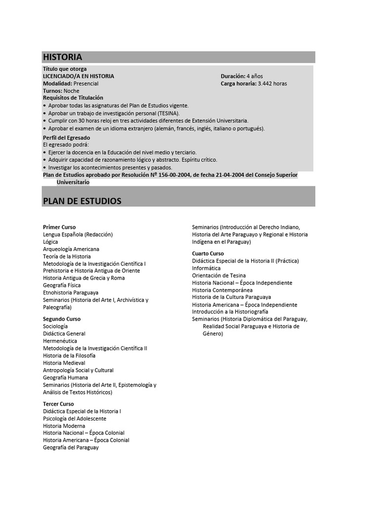 Licenciatura en Historia: Plan de Estudios | PDF | Historiografía ...