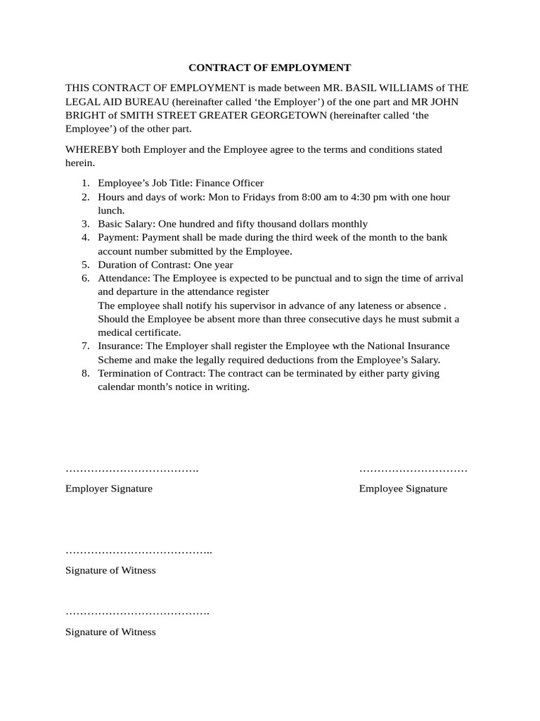 Employment Contract for Finance Officer | PDF