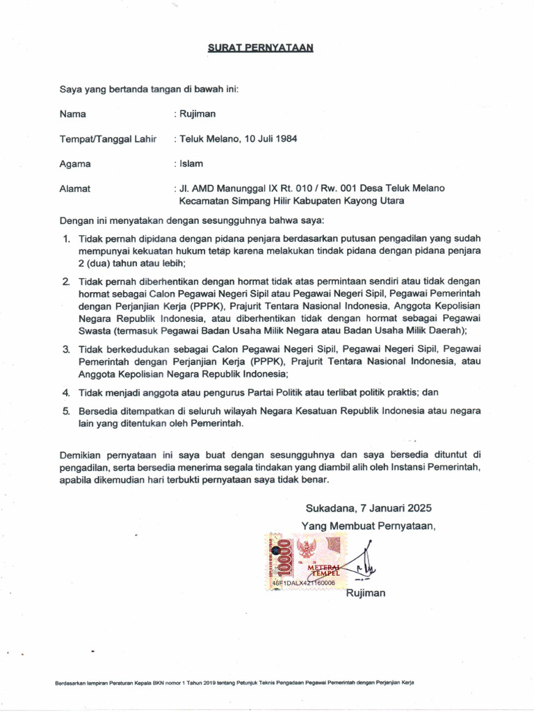 PERNYATAAN RUJIMAN | PDF