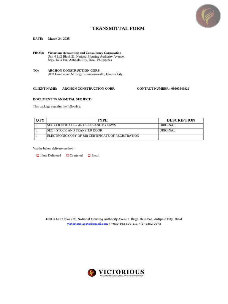 Transmittal Form | PDF