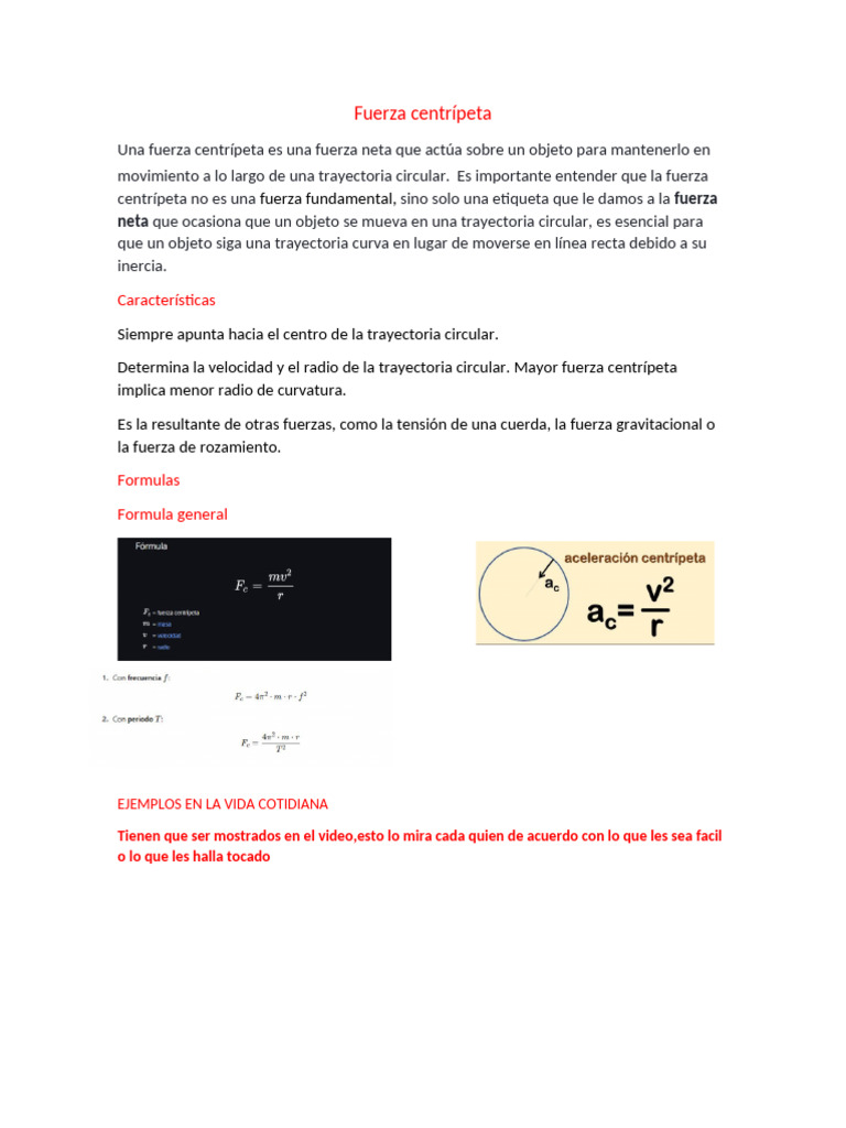 Fórmulas de Fuerza Centrípeta | PDF | Fuerza | Cantidades fisicas