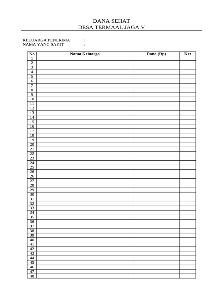 Format Tabel Dana Sehat | PDF