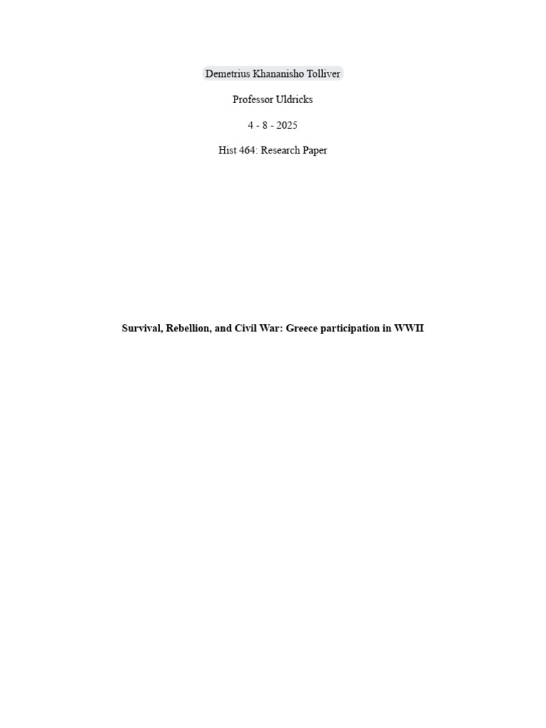 History 464 - Research Paper | PDF | Greece | World War II