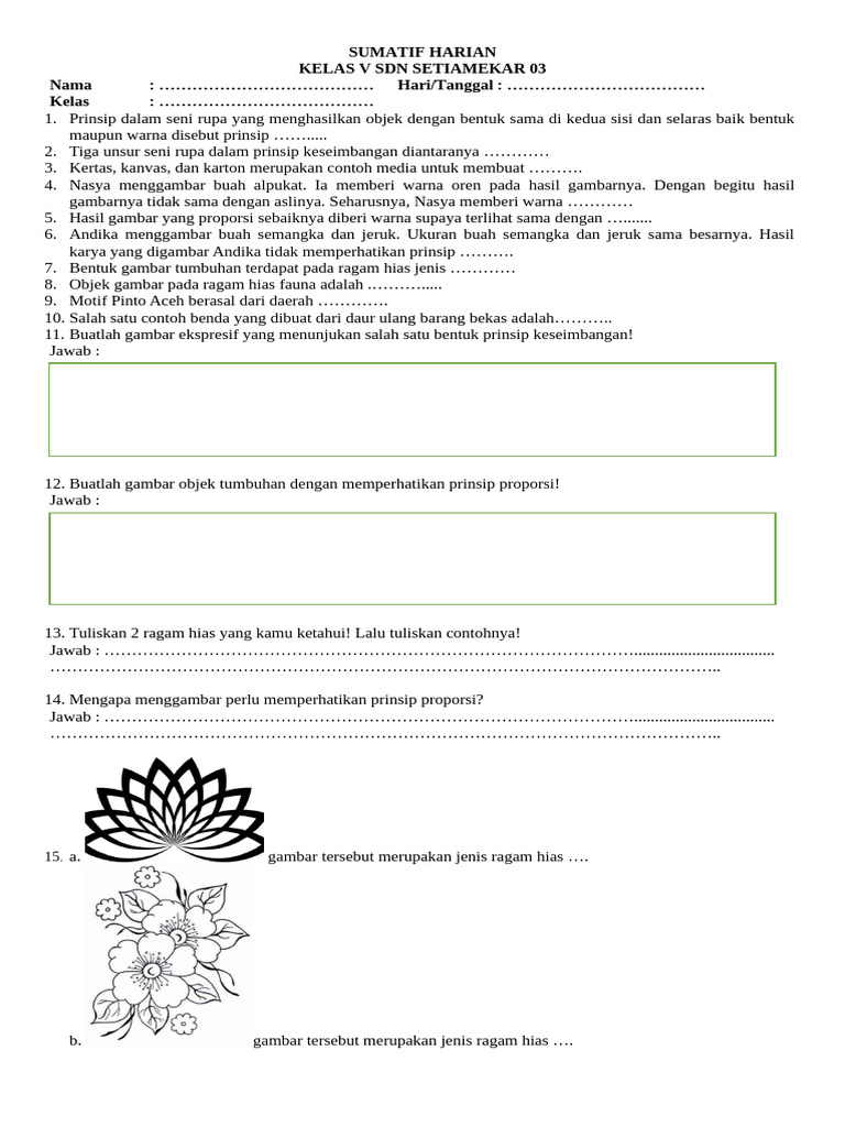 SUMATIF HARIAN SENI RUPA Kelas V Semester 2 | PDF