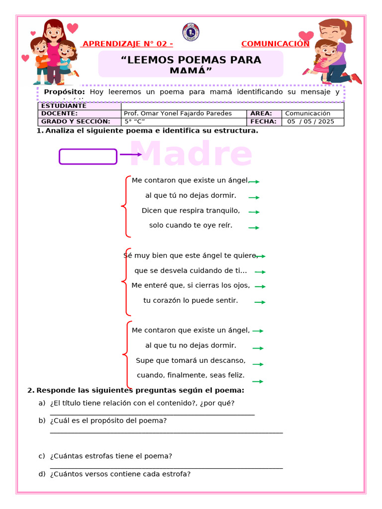 FICHA 02 - LEEMOS E IDENTIFICAMOS LA ESTRUCTURA DE UN POEMA | PDF
