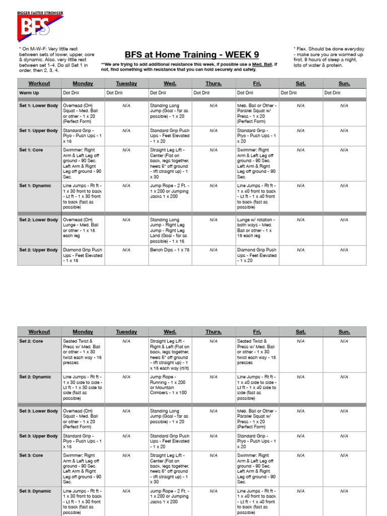 BFS at Home Training-Week 9 | PDF | Physical Exercise