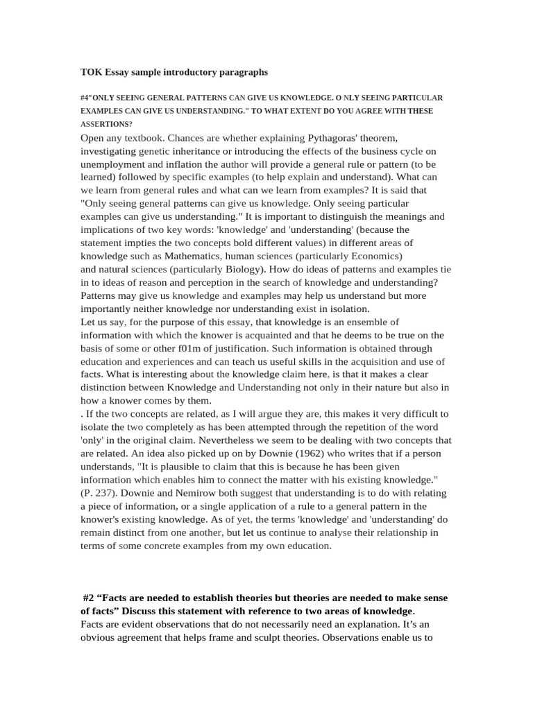 Sample Opening Paragraphs-Tok | PDF | Theory | Knowledge