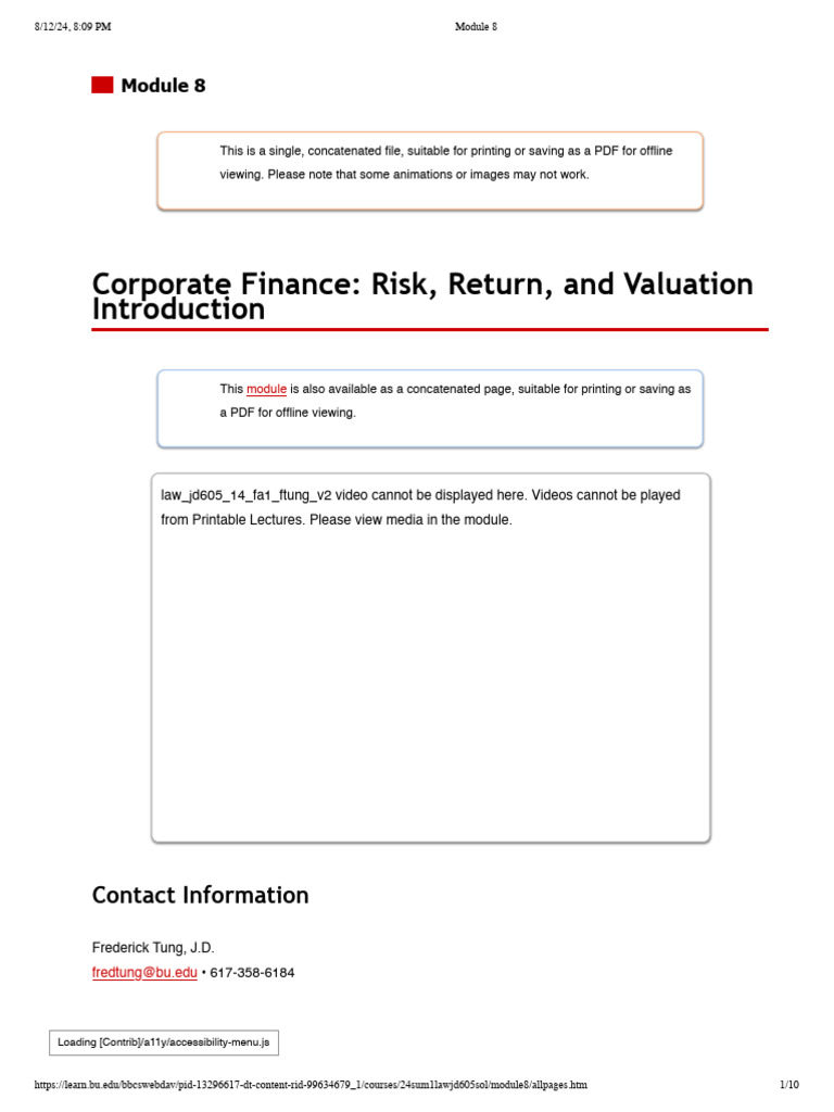 Module 8 - Risk, Return, and Valuation | PDF | Risk Aversion | Investing