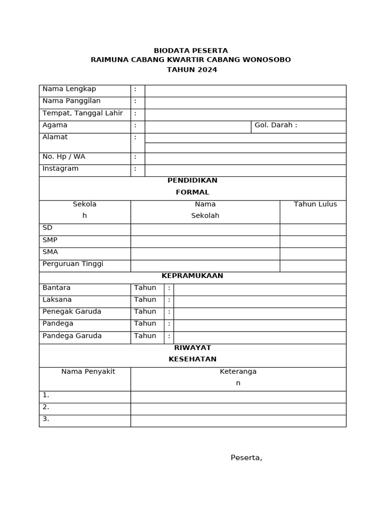 Form Biodata Peserta Raimuna Cabang 2024 | PDF