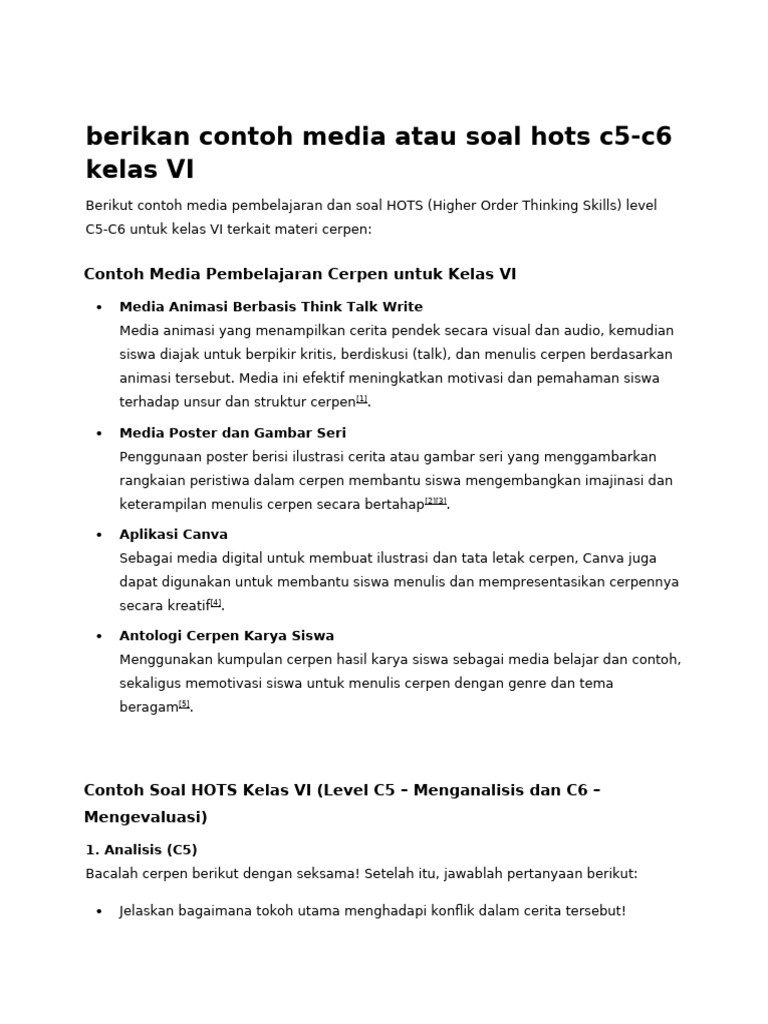 Berikan Contoh Media Atau Soal Hots c5-c6 Kelas VI | PDF