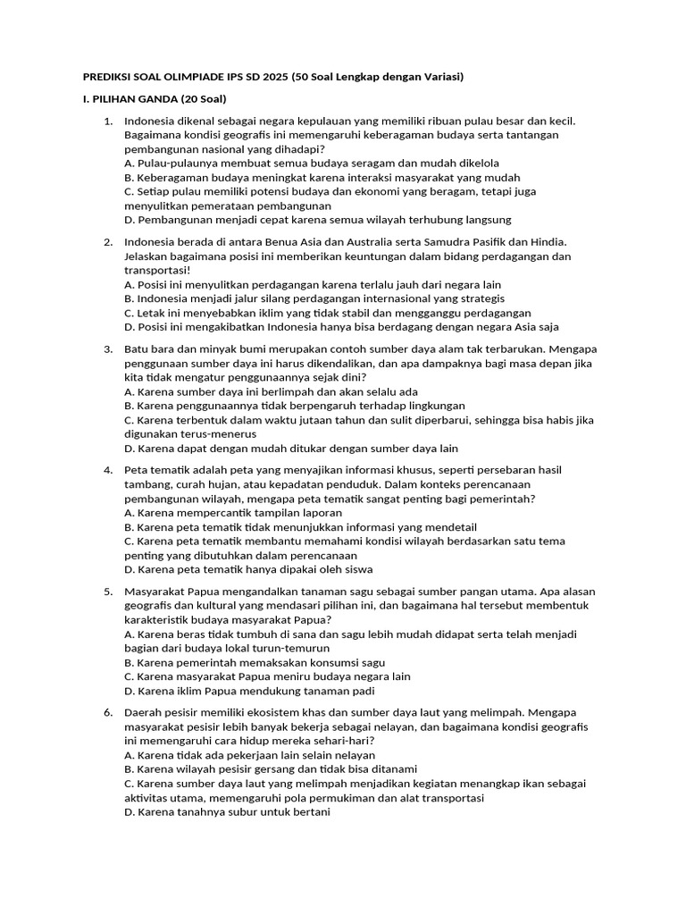 Prediksi Soal Olimpiade Ips SD 2025 | PDF