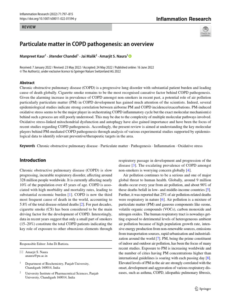 Role of PM in COPD Pathogenesis | PDF | Air Pollution | Chronic ...