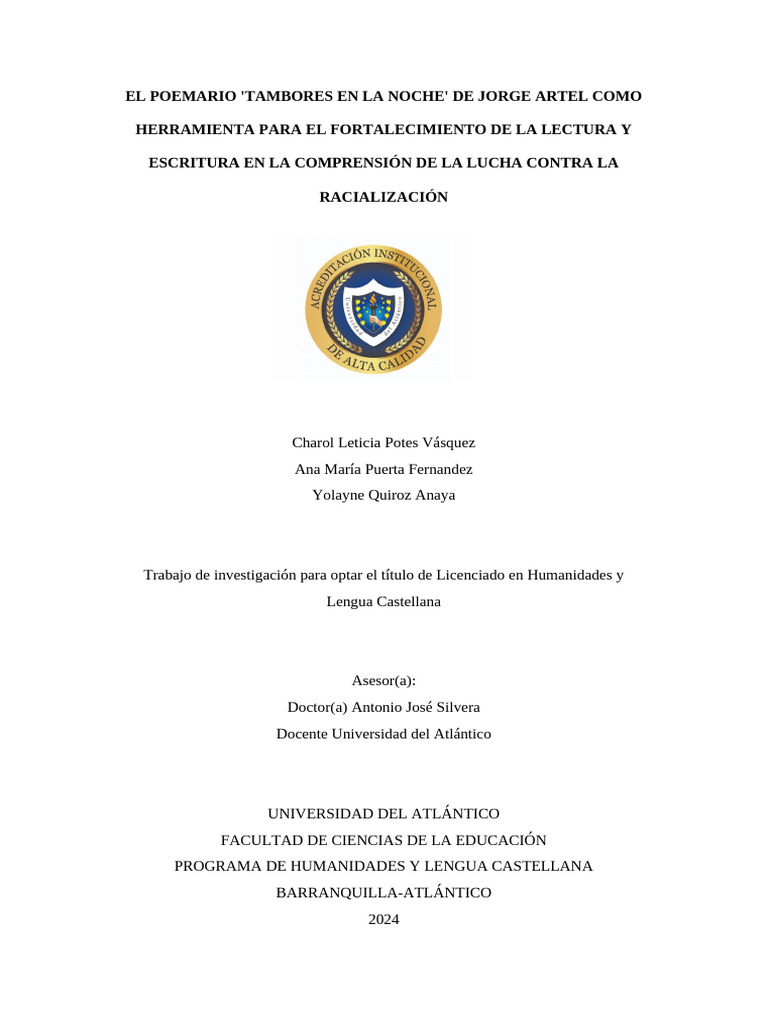 La Lucha Contra La Racialización en El Poemario "Tambores en La Noche ...