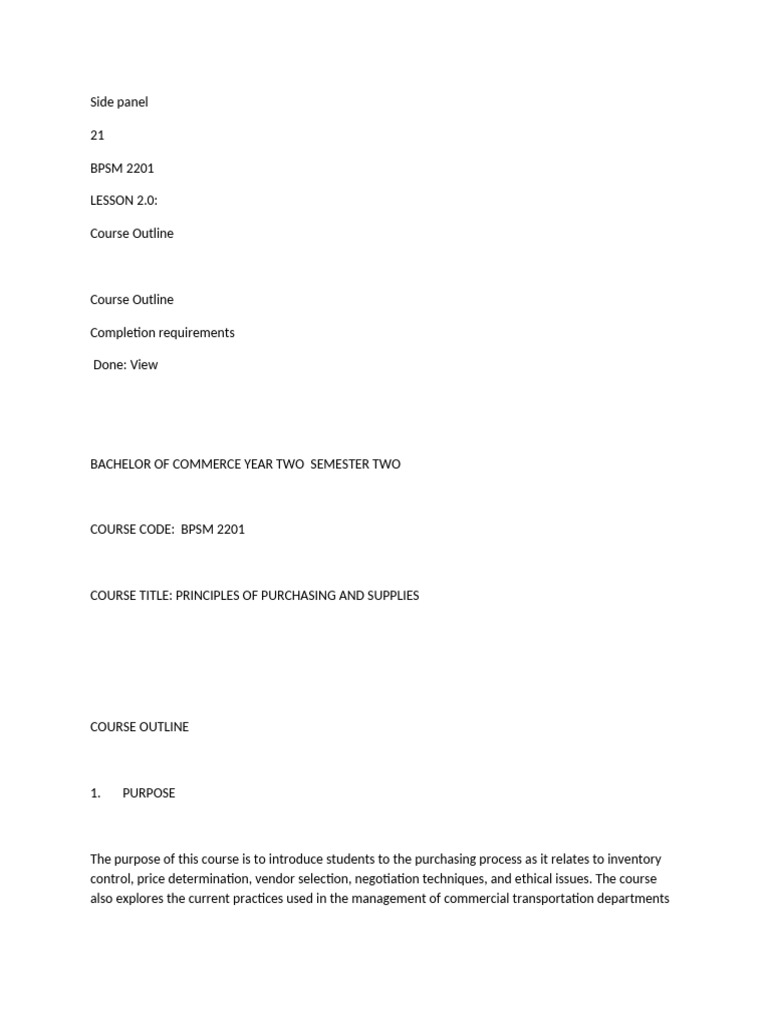 Purchasing Course Outline | PDF | Supply Chain | Pricing