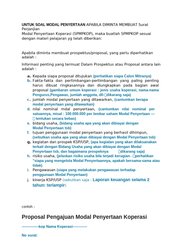 Proposal Modal Penyertaan Koperasi | PDF