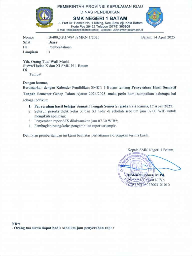Pemberitahuan Penyerahan Rapor STS Genap 2024-2025 Rev.01 | PDF