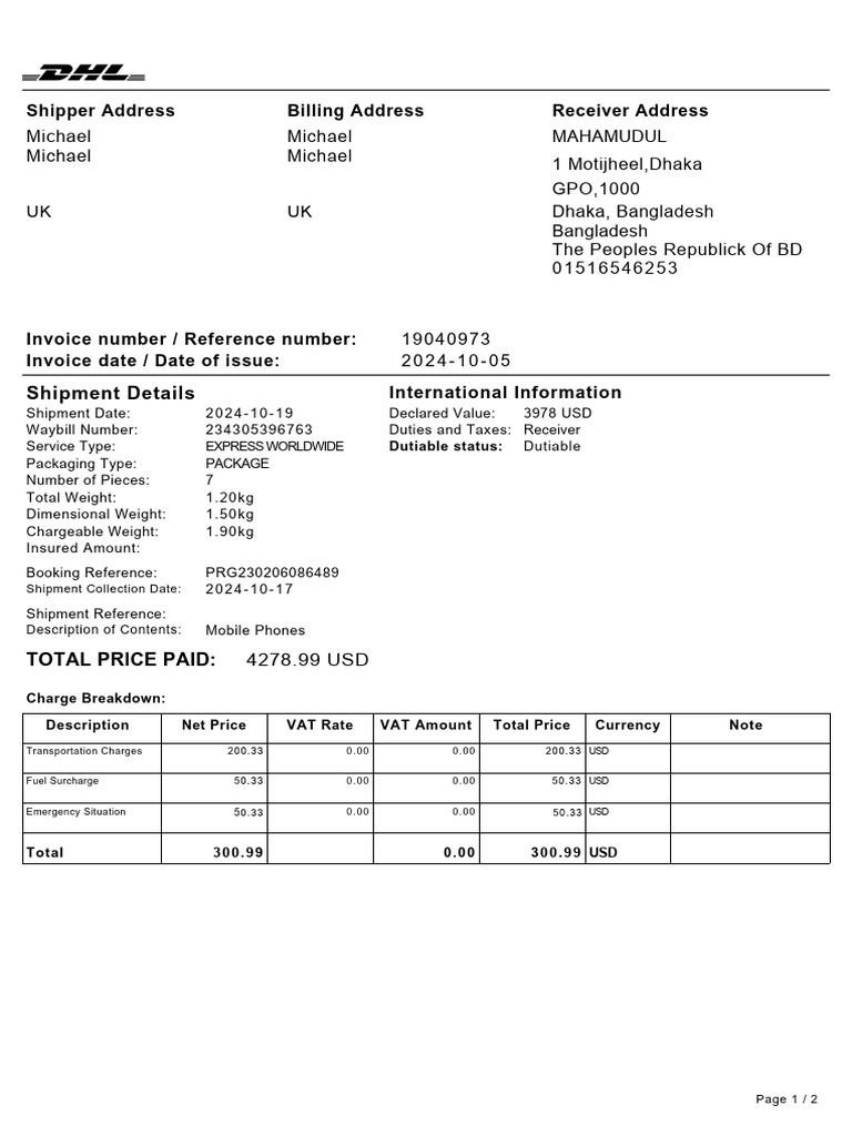 DHL Delivery Receipt | PDF