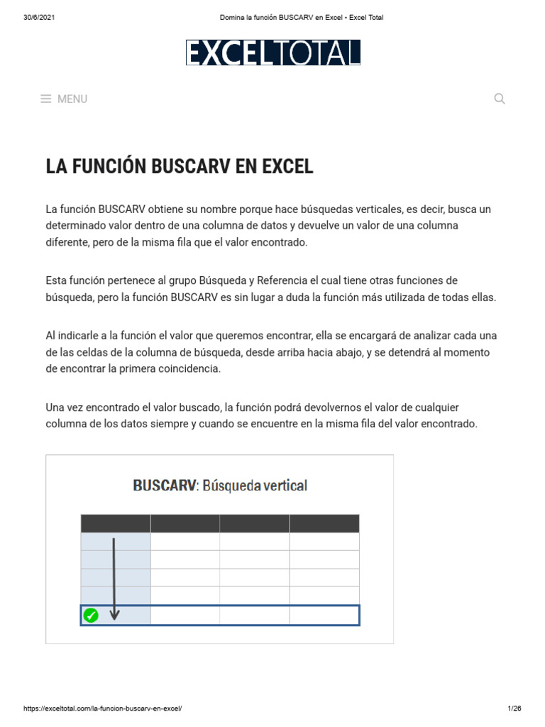 Domina La Función BUSCARV en Excel - Excel Total | PDF | Microsoft Excel | Función (Matemáticas)