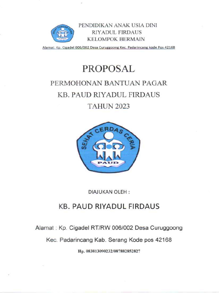 PROPOSAL PAUD RIYADUL FIRDAUS | PDF